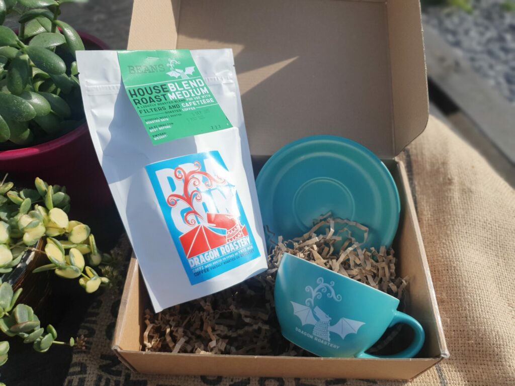 Cup, saucer & coffee gift set – Dragon Roastery